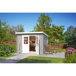 Lasita Maja Gartenhaus &raquo;San Jose 230&laquo; Blockbohlenhaus 28mm grau Massivholz ohne Fu&szlig;boden, ohne Dacheindeckung