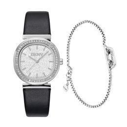 DKNY Damen DKNY Quarzuhr &raquo;Evening Watch Set&laquo; Armbanduhr, Damenuhr, Lederarmband, Ideal auch als Geschenk, analog Einheitsgr&ouml;&szlig;e