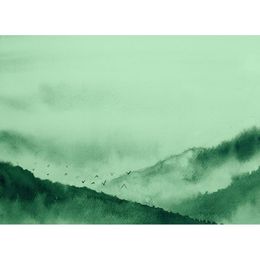 Livingwalls living walls Fototapete &raquo;Designwalls Gloomy Landscape 2&laquo; glatt Vlies, Wand, Schr&auml;ge, Decke gr&uuml;n Vlies B/L: 3,5m x 2,55m