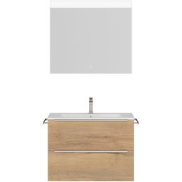 Nobilia Badm&ouml;bel-Set &raquo;Levere&laquo; vormontiert, mit Soft-Close, 2 Stk. tlg. braun B/H/T: 81cmcm x 169cmcm x 48,7cmcm, Griffe chrom