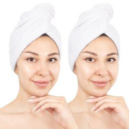 HAMMETEX Turban-Handtuch &raquo;2er Set Haarturban Damen, 100% Baumwolle, Flauschig & Schnelltrocknend&laquo; Uni-Farben, weich wei&szlig; Frottier, Baumwolle B/L: 
