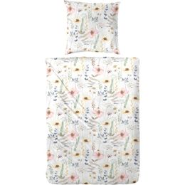Primera Bettw&auml;sche &raquo;Bio-Renforce Bettw&auml;sche Fleur&laquo; 2 Stk. mit h&uuml;bschen Blumenranken gelb Renforc&eacute; (Bio-Baumwolle), Obermaterial: 100% Baumwolle B/L: 155cm x 