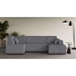 Home Affaire Wohnlandschaft &raquo;TAMMO&laquo; U-Form grau 100% Polyester B/H/T: 296cm x 80cm x 162cm, Cord, Recamiere rechts