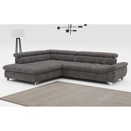 COTTA Ecksofa &raquo;Gemini L-Form, B: 312 cm&laquo; mit Kopfteilverstellung, optional Schlaffunktion grau B/H/T: 312cm x 234cm, Struktur weich, Ottomane links, 