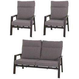 siena GARDEN Gartenlounge-Set &raquo;Valencia&laquo; 1x Bank, 2x Sessel, 3 Stk. tlg. Aluminium,verstellbar,inkl. Kissen in salt&pepper, mit Rei&szlig;verschluss grau Aluminium 