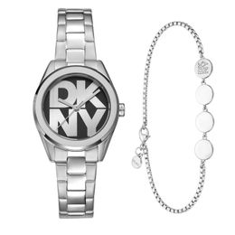 DKNY Damen DKNY Quarzuhr &raquo;Logo Watch Set&laquo; Armbanduhr, Damenuhr, Edelstahlarmband, Ideal auch als Geschenk silber Einheitsgr&ouml;&szlig;e