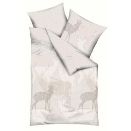 Kaeppel Bettw&auml;sche &raquo;Hirsche&laquo; 2 Stk. mit Hirschen beige Feinbiber, Obermaterial: 100% Baumwolle B/L: 135cm x 200cm, 1 Stk., 1 Stk., Feinbiber, B/L: 80cm x 80cm