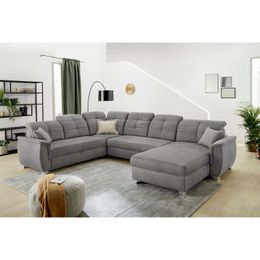 Jockenh&ouml;fer Wohnlandschaft &raquo;Livorno U-Form, B: 354 cm&laquo; mit Schlaffunktion, Bettkasten, Kopfteilverstellung & Zierkissen grau Luxus-Mocrofaser in Lederoptik (100% 