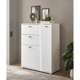 Home Affaire Highboard &raquo;LONG ISLAND&laquo; 1 Stk. tlg. in moderner Trendfarbe,inklusive senkrechter Beleuchtung,Breite 100 cm wei&szlig; Holzwerkstoff B/H/T: 