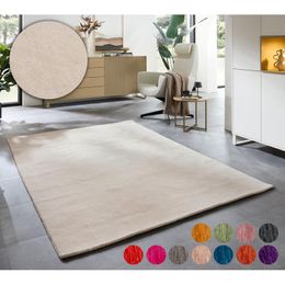 Theko Wollteppich &raquo;Holi&laquo; rechteckig 13 mm H&ouml;he Uni-Farben, leicht meliert, reine Wolle, handgewebt mit Kn&uuml;pfoptik beige Schurwolle B : 190cm 1 Stk., 
