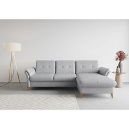 Sit & More sit&more Ecksofa &raquo;G&ouml;teborg&laquo; Sitztiefenverstellung und Federkern, wahlweise mit Bettfunktion silber B/H/T: 268cm x 90cm x 176cm, Flachgewebe AMSTERDAM,
