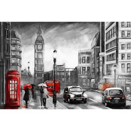 OTTO home Leinwandbild &raquo;London&laquo; Kunst London Menschen Modern Rain Schwarz-Wei&szlig; St&auml;dte Premium-Leinwandstoff, Handarbeit aus Deutschland, 90x60cm grau 
