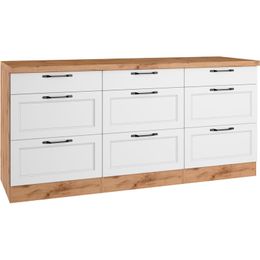 KOCHSTATION Unterschrank &raquo;KS-Lana&laquo; Breite 180 cm wei&szlig; Holzwerkstoff, MDF wotaneiche, B/H/T: 180cm x 86cm x 60cm, Schubladen: 9 Stk.