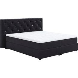 COTTA Boxspringbett &raquo;Castle&laquo; mit Strasssteinen im Kopfteil, inkl. Topper schwarz 100% Polyester (PES) Velour VELVET, Liegefl&auml;che B/L: 160cm x 200cm, 