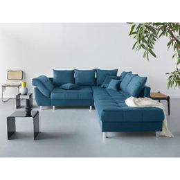 Collection AB Ecksofa &raquo;Innsbruck L-Form, B: 247 cm&laquo; Set: Sofa & Hocker, 3 Zierkissen, Federkern blau Microfaser PRIMABELLE (100% Polyester), Struktur 