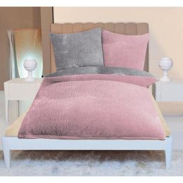 G&ouml;zze Wendebettw&auml;sche &raquo;Superflausch in Gr. 135x200 oder 155x220 cm&laquo; 2 Stk. Fleece kuschelig warm im Winter, Bettw&auml;sche mit Wendeoptik rosa Microfaser, 