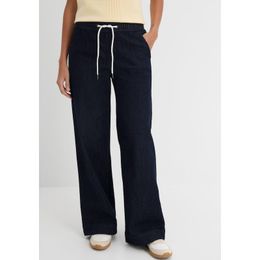 bonprix Damen bonprix Weite Jeans &raquo;Wide Leg Jeans Mid Waist, Stretch&laquo; Loose Fit Passform, mit elastischem Bund und Tunnelzug blau 52, N-Gr