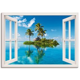 Artland Leinwandbild &raquo;Fensterblick Insel Palmen Meer&laquo; Fensterblick 1 Stk. tlg. auf Holzrahmen gespannt wei&szlig; Leinwand B/H/T: 130cm x 90cm, Leinwandbild 