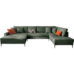 Trends by HG Wohnlandschaft &raquo;Summer&laquo; U-Form, B: 360cm in Cord & Struktur gr&uuml;n B/H/T: 360cm x 86cm x 195,5cm, Cord, Ottomane rechts Recamiere links, 