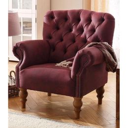 Home Affaire Sessel &raquo;Lord&laquo; mit echter Chesterfield-Knopfheftung und Ziern&auml;geln rot Luxus-Microfaser Lederoptik (100% Polyester);Struktur fein (100% 
