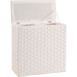 Locker W&auml;schesortierer Nylon geflochten, H&ouml;he 64 cm wei&szlig; Massivholz B/H/T: 65cm x 64cm x 31cm