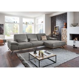 Die PlanBar Ecksofa &raquo;PN-EM18063 L-Form, B: 322 cm&laquo; wahlweise mit echt bezogenem R&uuml;cken und Sitztiefenverstellung grau Sichtrahmen: Aus Spannplatte mit
