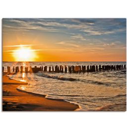 Artland Leinwandbild &raquo;Sch&ouml;ner Sonnenuntergang am Strand&laquo; Strand 1 Stk. tlg. auf Holzrahmen gespannt orange B/H/T: 60cm x 45cm, Leinwandbild Strand Querformat,