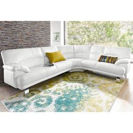Trendmanufaktur Ecksofa &raquo;Cecilia in italienischem Design, modern und komfortabel, L-Form&laquo; bequeme Armlehnen, mit langem Schenkel wei&szlig; NaturLEDER (