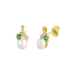 Firetti Damen Perlenohrringe &raquo;Schmuck Geschenk Gold 333 Ohrschmuck Perle&laquo; mit Smaragd - mit S&uuml;&szlig;wasserzuchtperle - mit Diamanten gold 6mm, P1 = bei 10-