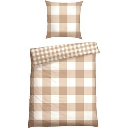 Schiesser Wendebettw&auml;sche &raquo;Melvin aus weicher Baumwolle mit Karos&laquo; 2 Stk. Made in Green beige Renforc&eacute;, Obermaterial: 100% Baumwolle B/L: 135cm x 200cm, 1 Stk.,