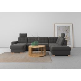 Sit & More sit&more Wohnlandschaft &raquo;Quincy U-Form&laquo; wahlweise mit Schlaffunktion und Bettkasten grau B/H/T: 312cm x 82cm x 213cm, Struktur, Ottomane rechts, ohne 