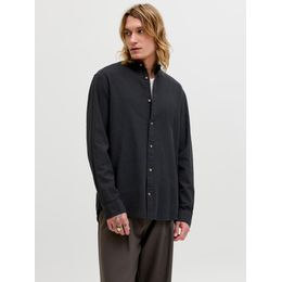 Jack & Jones JACK & JONES Herren Langarmhemd "JJESUMMER LINEN BLEND BAND SHIRT L/S SN", schwarz, Gr. XS, unifarben, Web, Obermaterial: 70% Baumwolle, 30% Leinen,