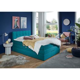 Home Affaire Boxspringbett &raquo;Fornoli&laquo; inkl. Topper und Bettkasten, H3 in zwei Matratzenarten blau Flachgewebe, Liegefl&auml;che B/L: 140cm x 200cm, Gewicht 