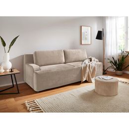 Home Affaire Schlafsofa &raquo;Halbschlaf&laquo; mit Bettfunktion und Bettkasten beige 100% Polyester B/H/T: 225cm x 90cm x 95cm, Samtstruktur