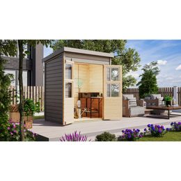 Karibu Gartenhaus &raquo;&raquo;Merseburg 2&laquo; vorvergraut&laquo; aus Fichtenholz, farbig lasiert, Made in Germany grau Massivholz ohne Fu&szlig;boden