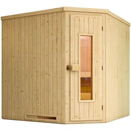 Weka Sauna &raquo;Element-Ecksauna VARBERG 3&laquo; vorgefertigte Elemente, isolierte Holzt&uuml;r beige Saunaofen, integrierte Steuerung, 9 kW
