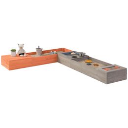 Muddy Buddy Sandkasten &raquo;Flexy Style&laquo; warmgrau - lachs orange Massivholz B/H/L: 90cm x 20cm x 150cm