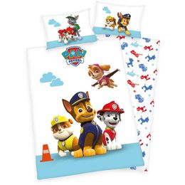 PAW PATROL Kinderbettw&auml;sche &raquo;Dogs&laquo; 2 Stk. mit Hunden wei&szlig; Renforc&eacute;, Obermaterial: 100% Baumwolle B/L: 100cm x 135cm, 1 Stk., 1 Stk., Renforc&eacute;, B/L: 