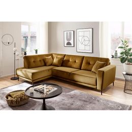 Trends by HG Polsterecke &raquo;Barcelona L-Form&laquo; mit Metallfuss, frei im Raum stellbar gelb B/H/T: 273cm x 86cm x 165cm, Microvelours, Ottomane links
