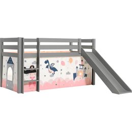 Vipack Spielbett &raquo;Pino, Kiefer massiv, mit Rolllattenrost u. Textil-Set, Made in Europe&laquo; B/H/T ca. 210x114x218cm, mit Absturzschutz, Leiter und Rutsche, 