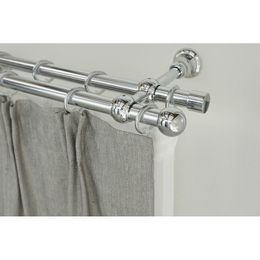 Garesa Gardinenstange &raquo;ANDREA&laquo; &Oslash; 20 mm 2 l&auml;ufig-l&auml;ufig Wunschma&szlig;l&auml;nge Vorhanggarnitur, verl&auml;ngerbar, Endknopf Kugel kurz, mit Ringen grau Metall B/L: 