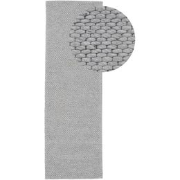 CarpetFine Wollteppich &raquo;Sina, auch als L&auml;ufer&laquo; rechteckig 14 mm H&ouml;he Handweb Teppich, reine Wolle, meliert, handgewebt, weich & kuschelig grau Wolle B
