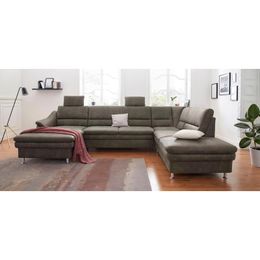 Sit & More sit&more Wohnlandschaft &raquo;Cardoso U-Form&laquo; mit Federkern und Kopfst&uuml;tzen, mit Schlaffunktion und Relaxfunktion grau Luxus-Microfaser 1 (100% Polyester);
