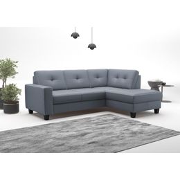 OTTO home Ecksofa &raquo;Varese&laquo; wahlweise mit Schlaffunktion und Bettkasten blau B/H/T: 226cm x 91cm x 170cm, NaturLEDER Stoff, Ottomane rechts,mit 