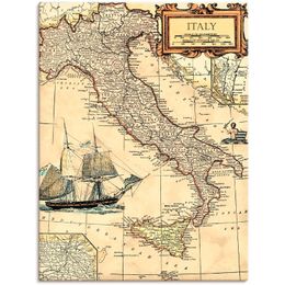 Artland Wandbild &raquo;Italienkarte&laquo; 1 Stk. tlg. als Leinwandbild, Poster in verschied. Gr&ouml;&szlig;en beige Leinwand B/H/T: 45cm x 60cm, Leinwandbild Hochformat, 1 Stk.