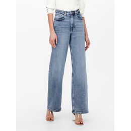 Only Damen High-waist-Jeans "ONLJUICY HW WIDE LEG", blau, Gr. 25, Abriebeffekte, Denim/Jeans, Obermaterial: 99% Baumwolle, 1% Elasthan, Jeans