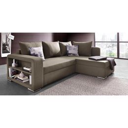 Collection AB Ecksofa &raquo;John L-Form, B: 226 cm&laquo; Schlaffunktion, Bettkasten, Regalelement & 2 Zierkissen, Federkern braun Zierkissen: 100% Polyester;