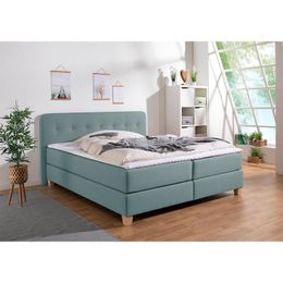 Home Affaire Boxspringbett &raquo;Fargo&laquo; inkl. Topper, in 3 Matratzenarten, in Samt- oder Strukturstoff blau Struktur fein (100% Polyester);Samtstoff (100% 