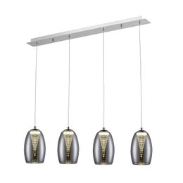 Brilliant Pendelleuchte &raquo;Metropolis&laquo; LED-Modul 1 Stk. Warmwei&szlig; LED H&auml;ngelampe 4flg chrom/rauchglas easyDim grau 4, H: 121cm, 1 Stk.
