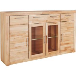VOGL M&ouml;belfabrik Highboard &raquo;Toronto&laquo; opt. Glast&uuml;ren, teilmassiv, Rahmenoptik, Made in Germany beige B/H/T: 182cm x 107cm x 42cm,mit Glast&uuml;ren innen, 3
